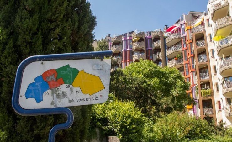 There's a sort of Smurf enclave in Geneva, Switzerland (Architecture)